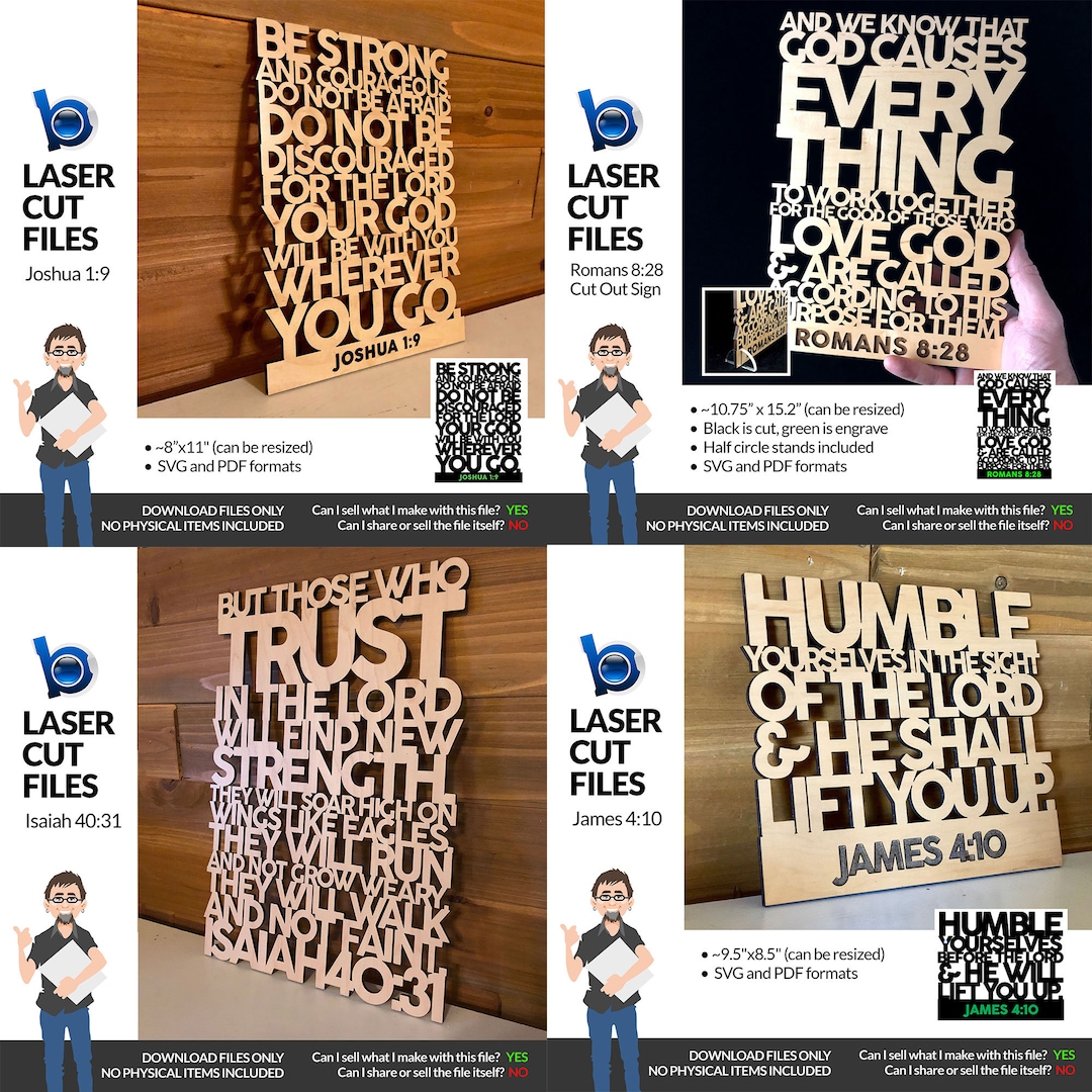 Set of 4 Bible Verse Cut Out Signs Pdfsvg Laser Cut Files INSTANT ...
