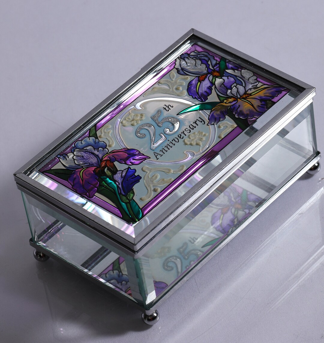 Vintage 25th Anniversary Glass Keepsake Box. Hand-painted - Etsy