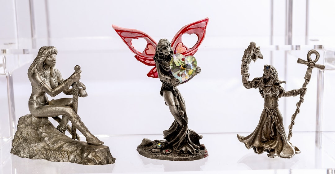 Set of Three Vintage Fairy Pewter Statues - Etsy