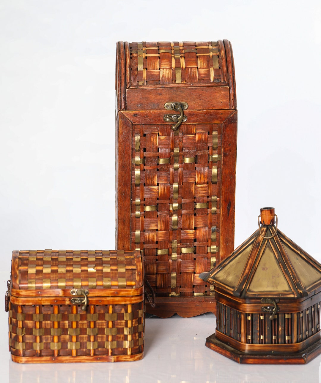 Trio Wicker and Brass Box Set. - Etsy