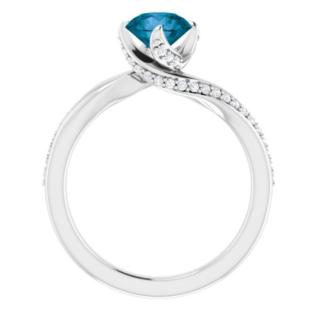 Lotus Swiss Blue Topaz Engagement Ring Platinum, Blooming Flower London ...