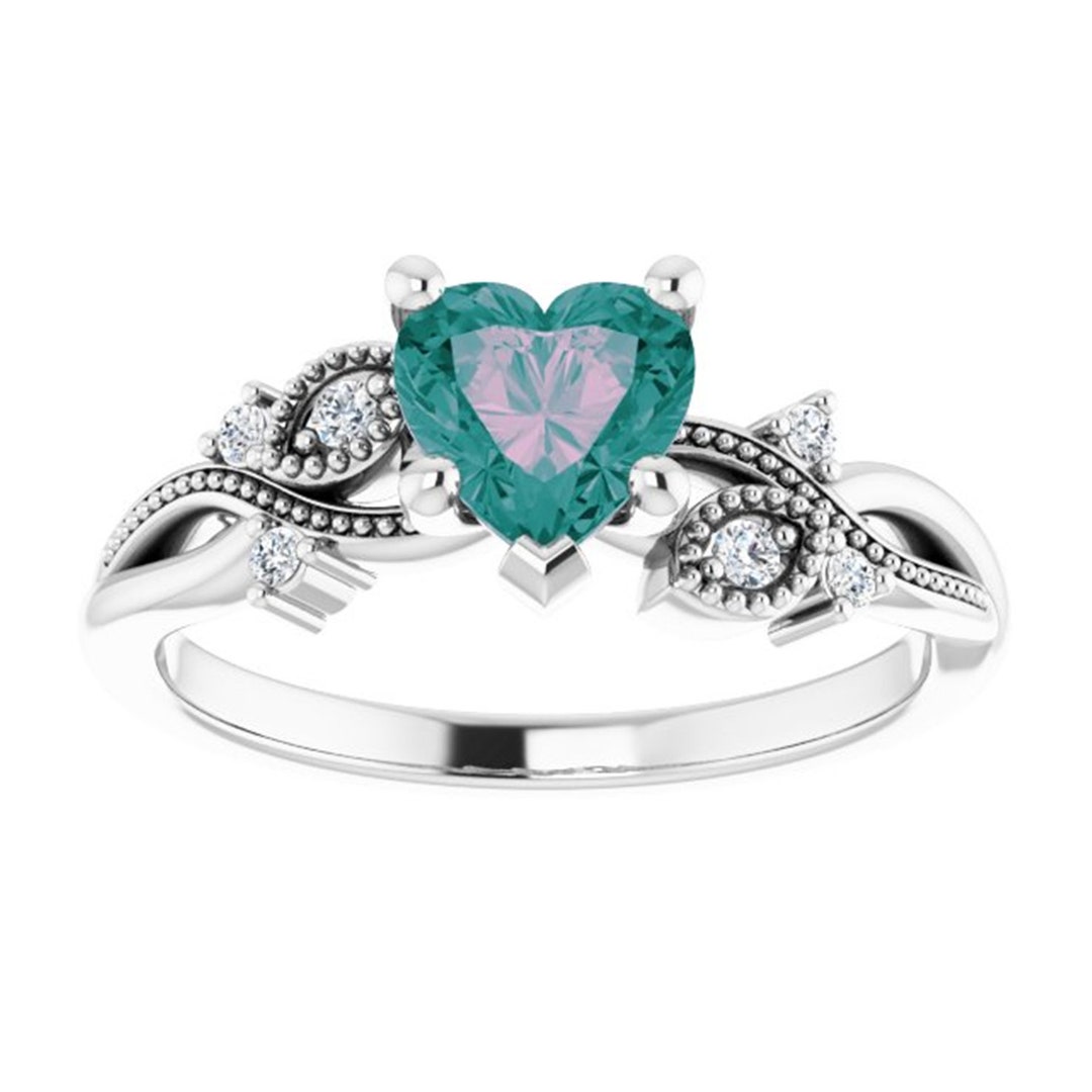 Twig Leaf Heart Shape Alexandrite Ring 14K Rose Gold, Branch ...