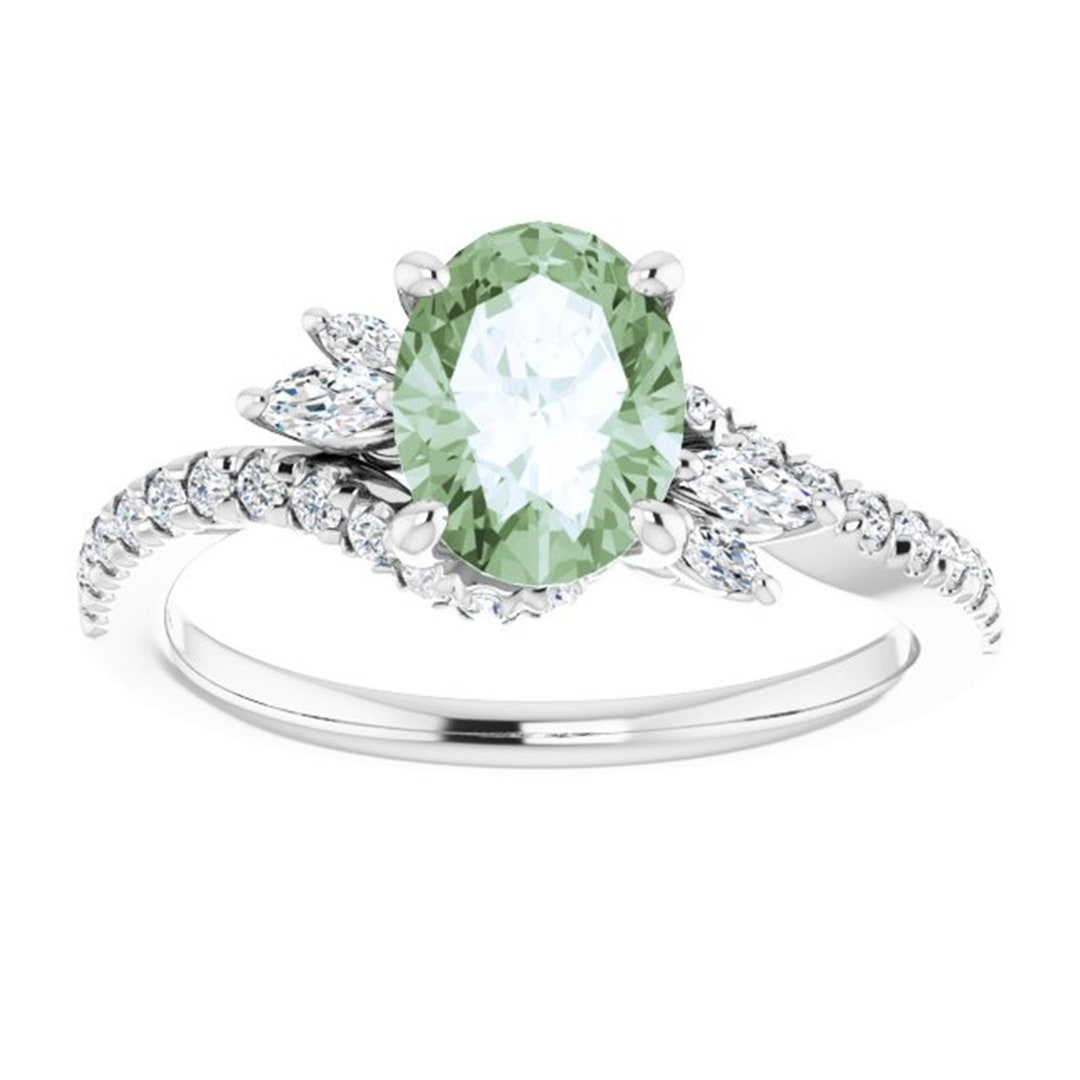 Swirl Oval Shape Green Quartz Ring 14k White Gold, Twisted Oval Green ...