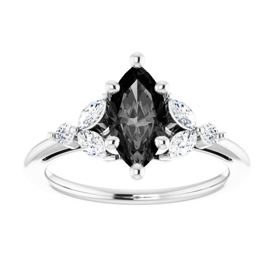 Black Diamond Marquise Engagement Ring 14k White Gold, Trillium ...