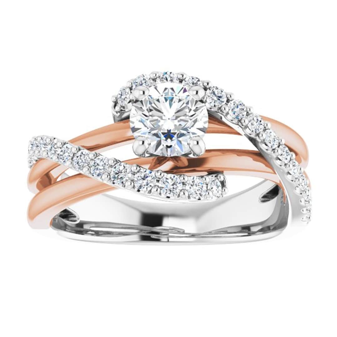 Negative Space Lab Grown Diamond Engagement Ring Two Tone White Rose ...