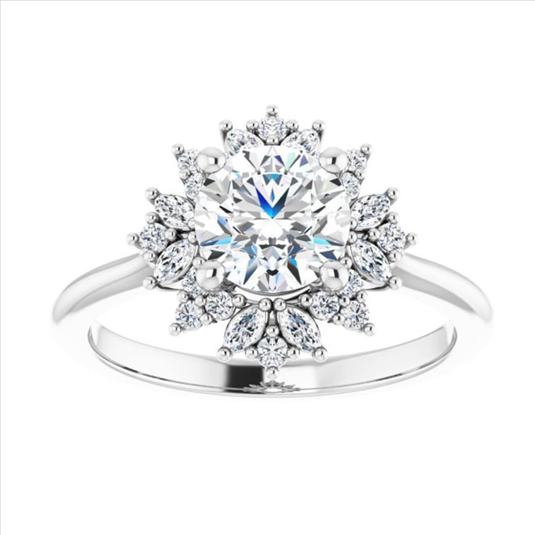 White Sapphire Starburst Engagement Ring Platinum, Dahlia Sapphire ...