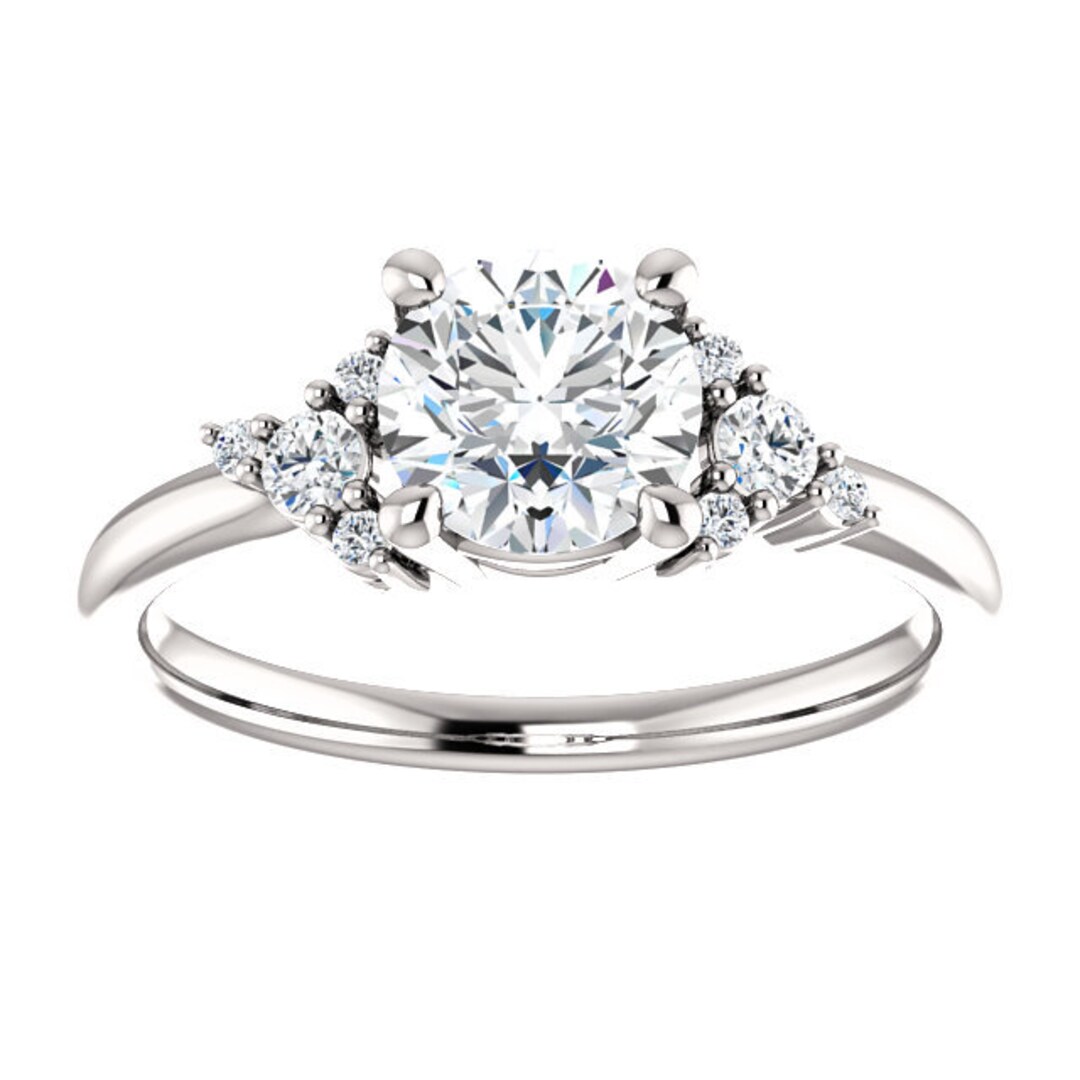 White Sapphire Cluster Engagement Ring Platinum, Scatter White Sapphire ...