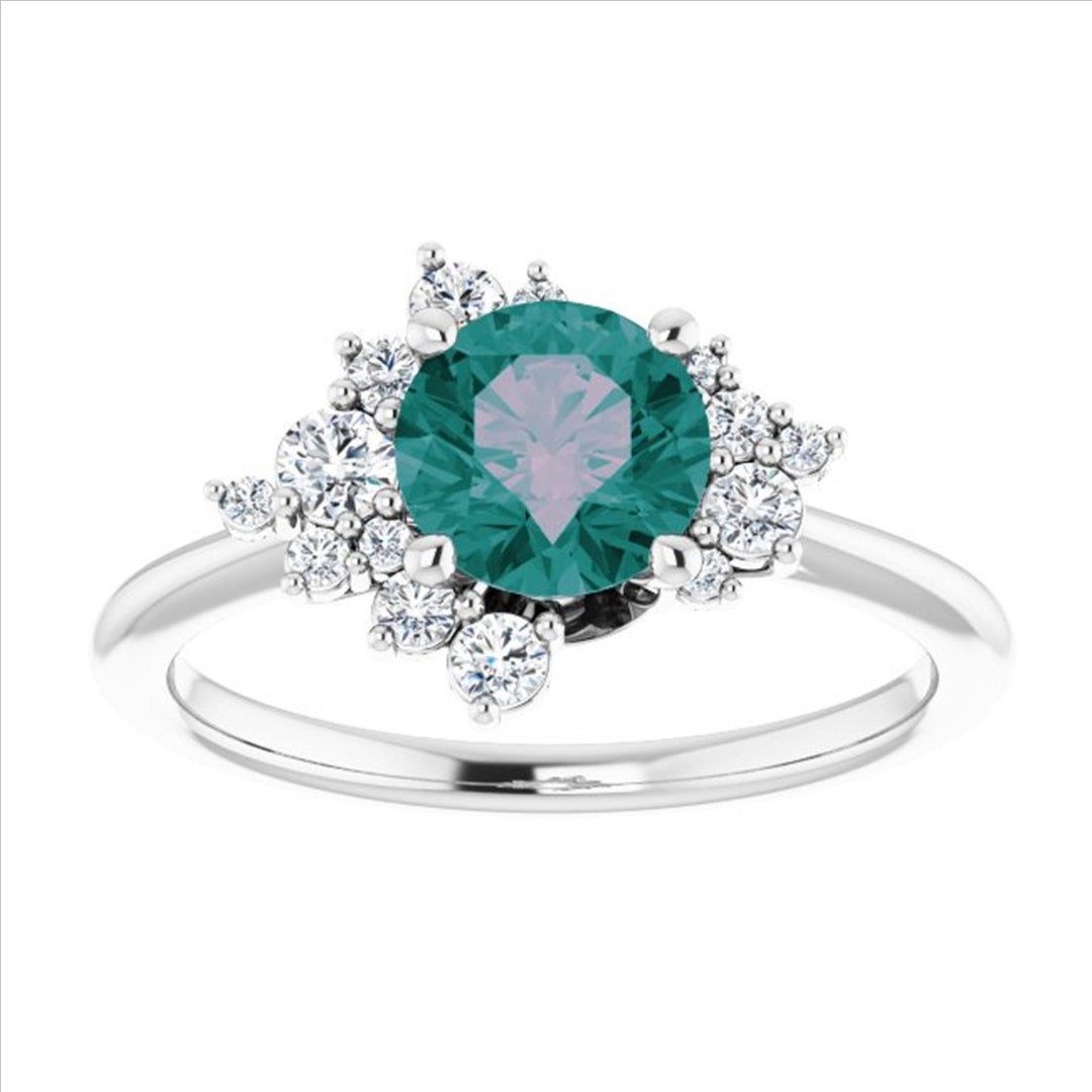 Asymmetry Alexandrite Ring 14k White Gold, Cluster Green Blue ...