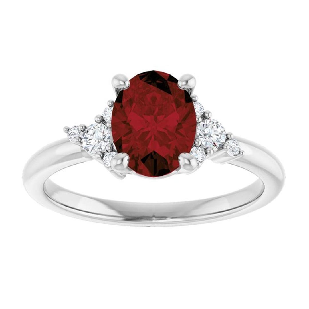 Scatter Oval Shape Garnet Engagement Ring Platinum, Cluster Red Garnet ...