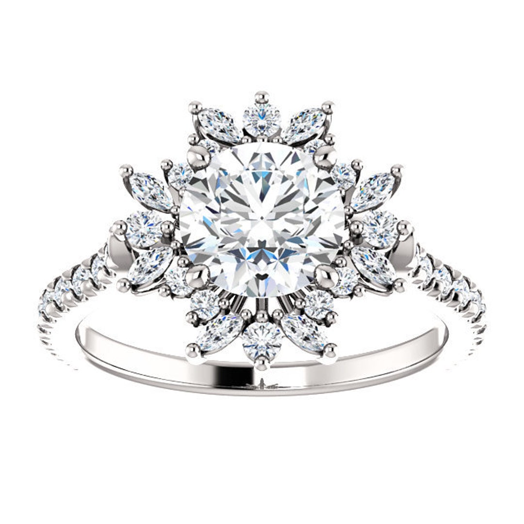 Dahlia Lab Grown Diamond Engagement Ring Platinum, Blooming Flower Lab ...