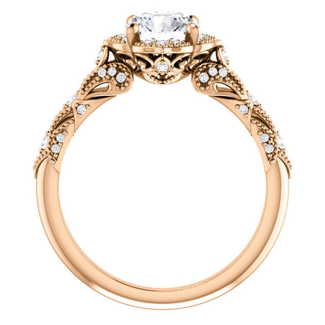Vintage Floral Harro Gem Moissanite Engagement Ring 14k Rose Gold ...