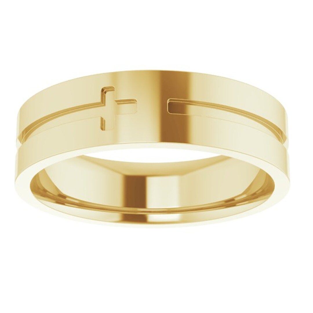 Cross Wedding Band 14k Yellow Gold, Catholic His Her Band, Religion ...