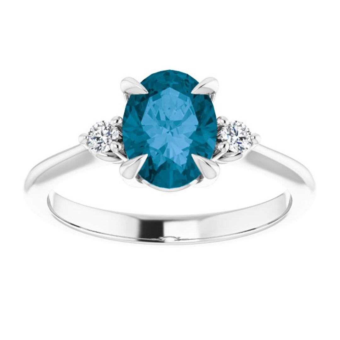 Three Stone Oval London Blue Engagement Ring Platinum, Dainty Oval ...