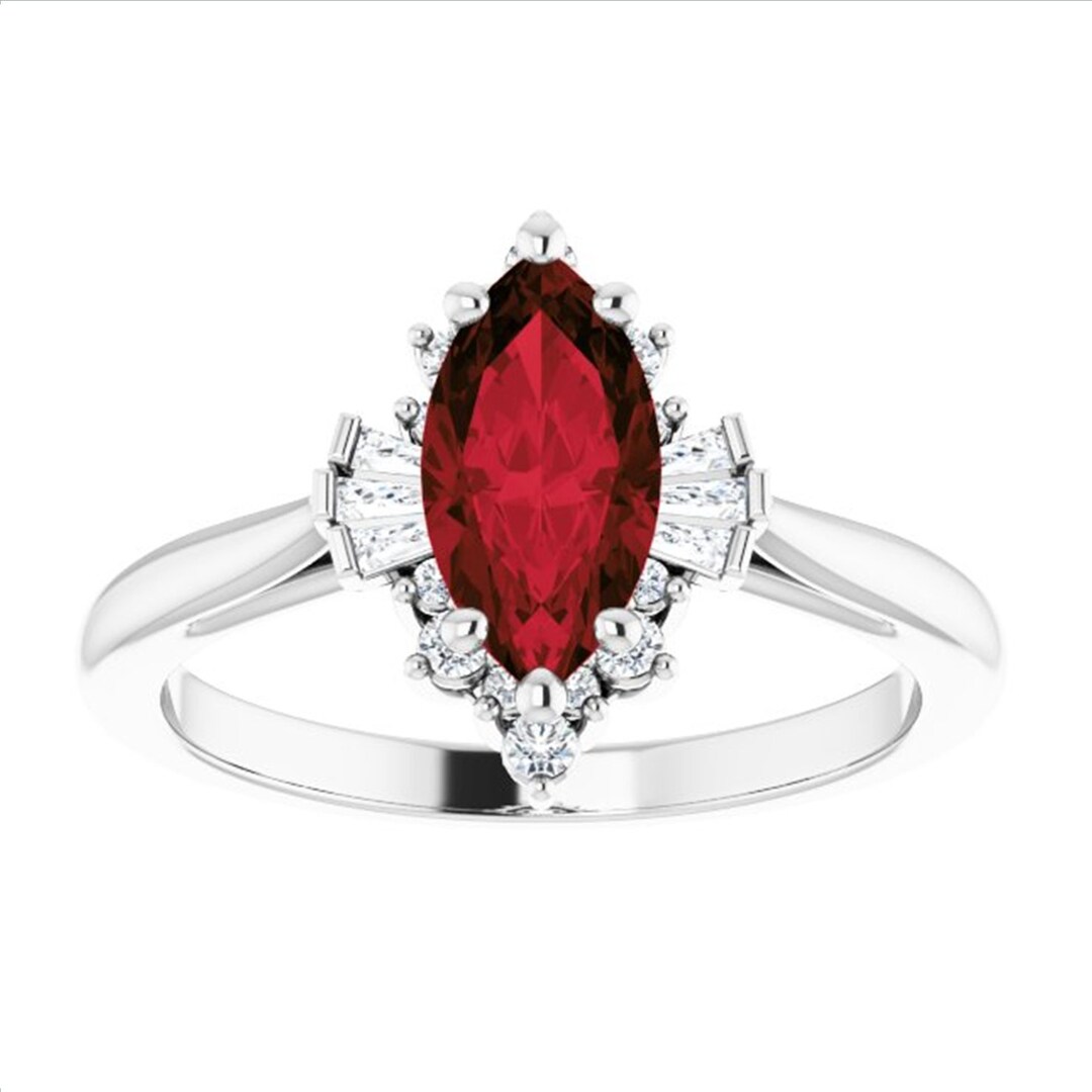 Halo Marquise Garnet Ring 14k Rose Gold, Unique Marquise Red Garnet ...