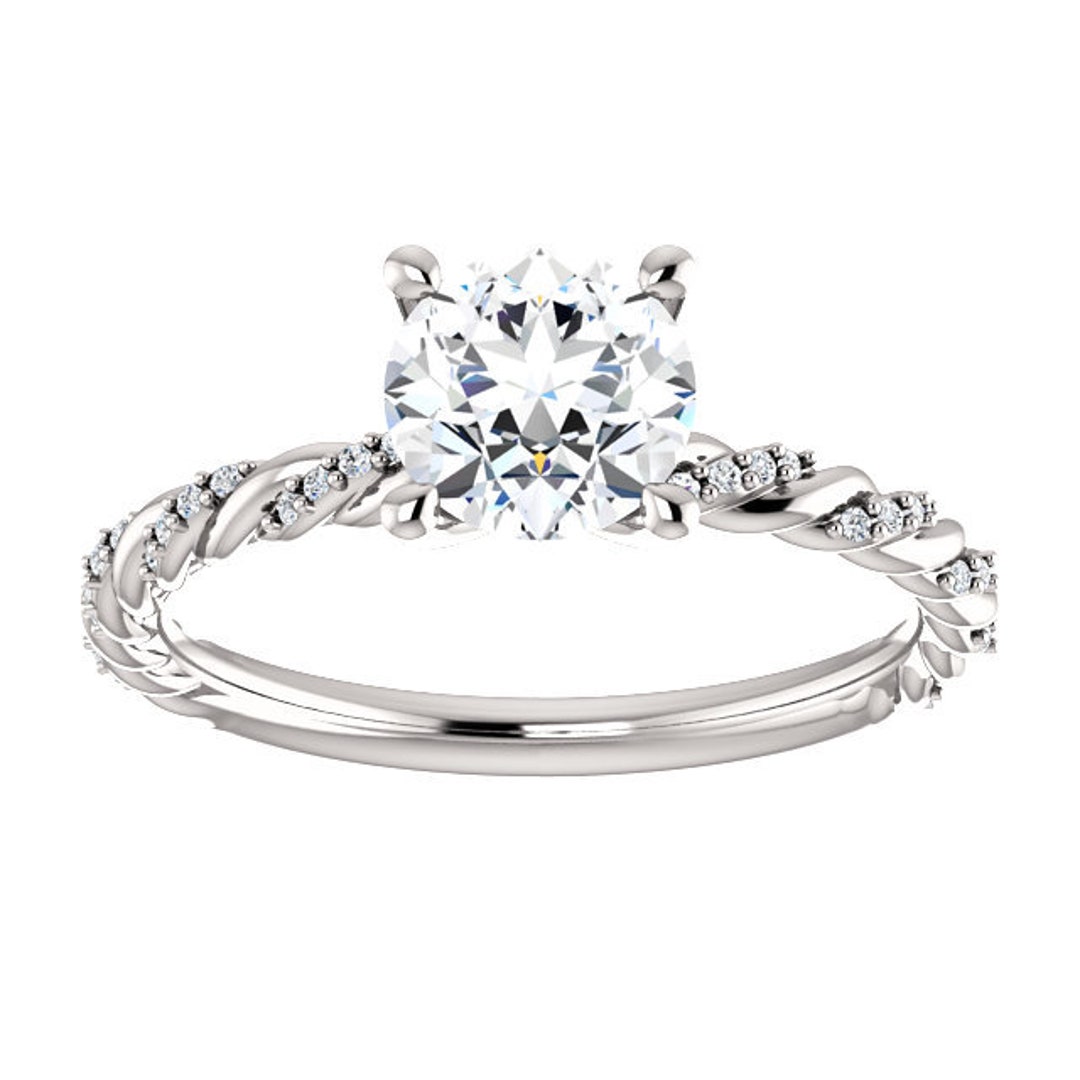 Twist Round Lab Diamond Engagement Ring 14k White Gold, Cable Lab Grown ...