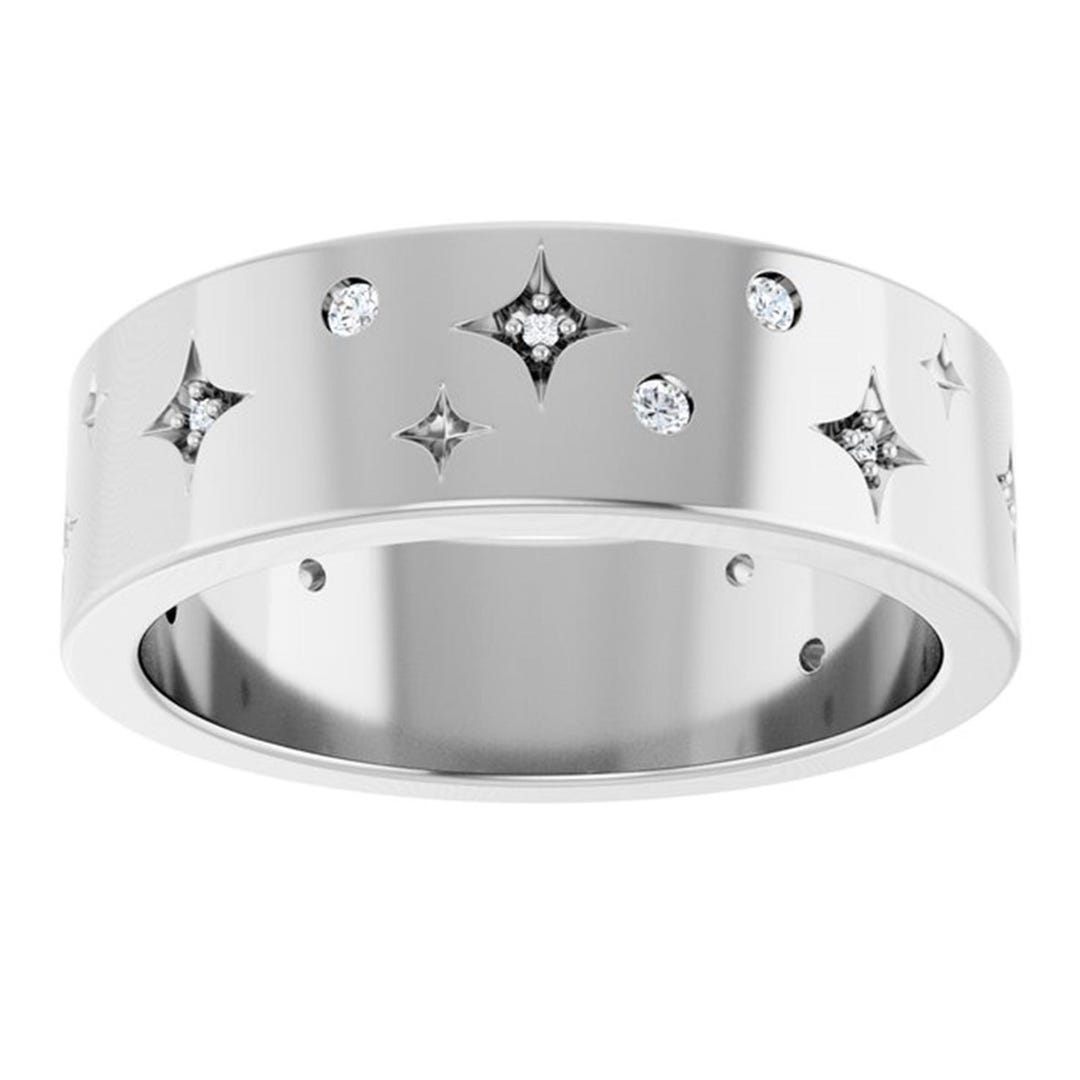 Moon and Star Wedding Band Platinum, Celestial Moon Star Matching Band ...