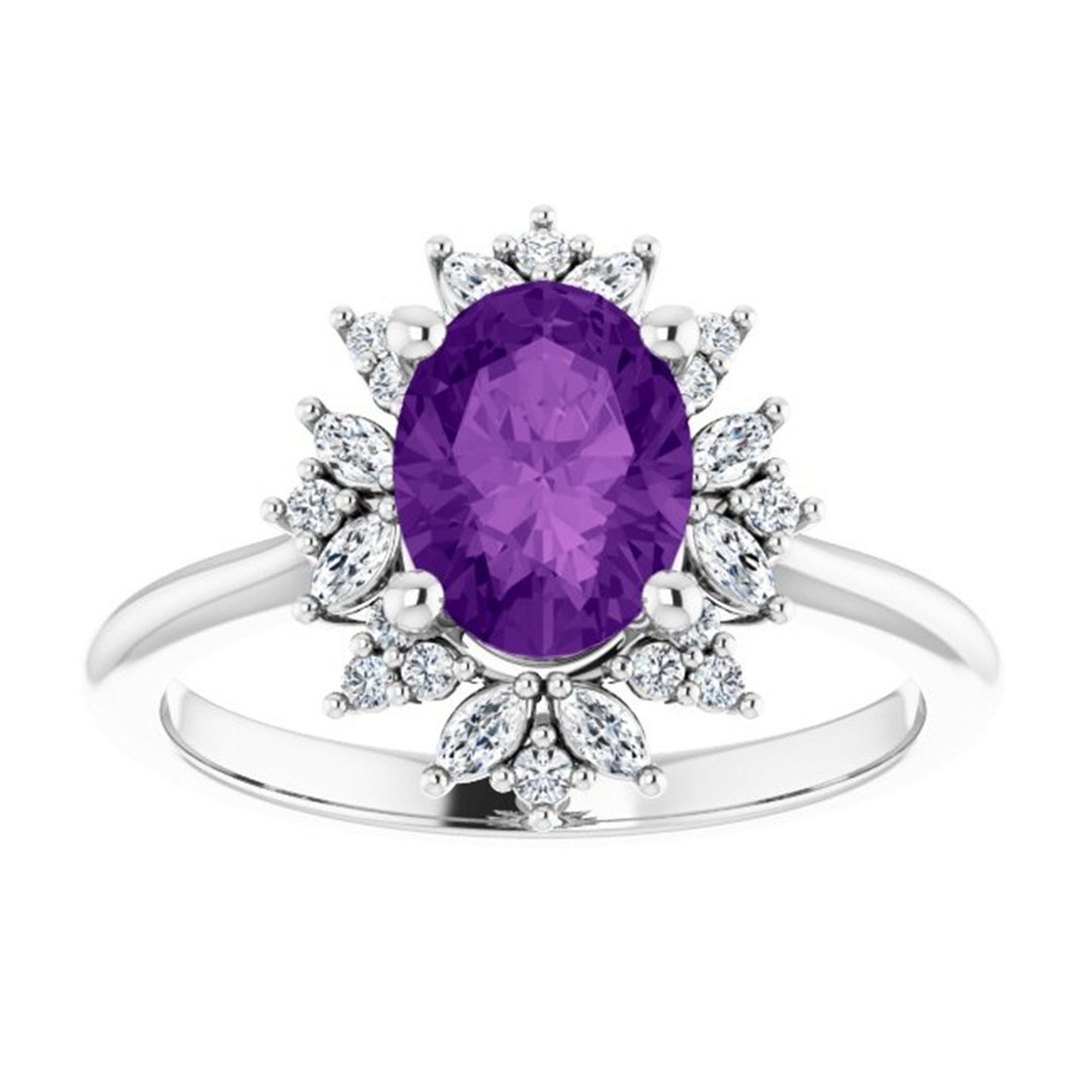 Starburst Oval Amethyst Engagement Ring Platinum, Cluster Oval Purple ...