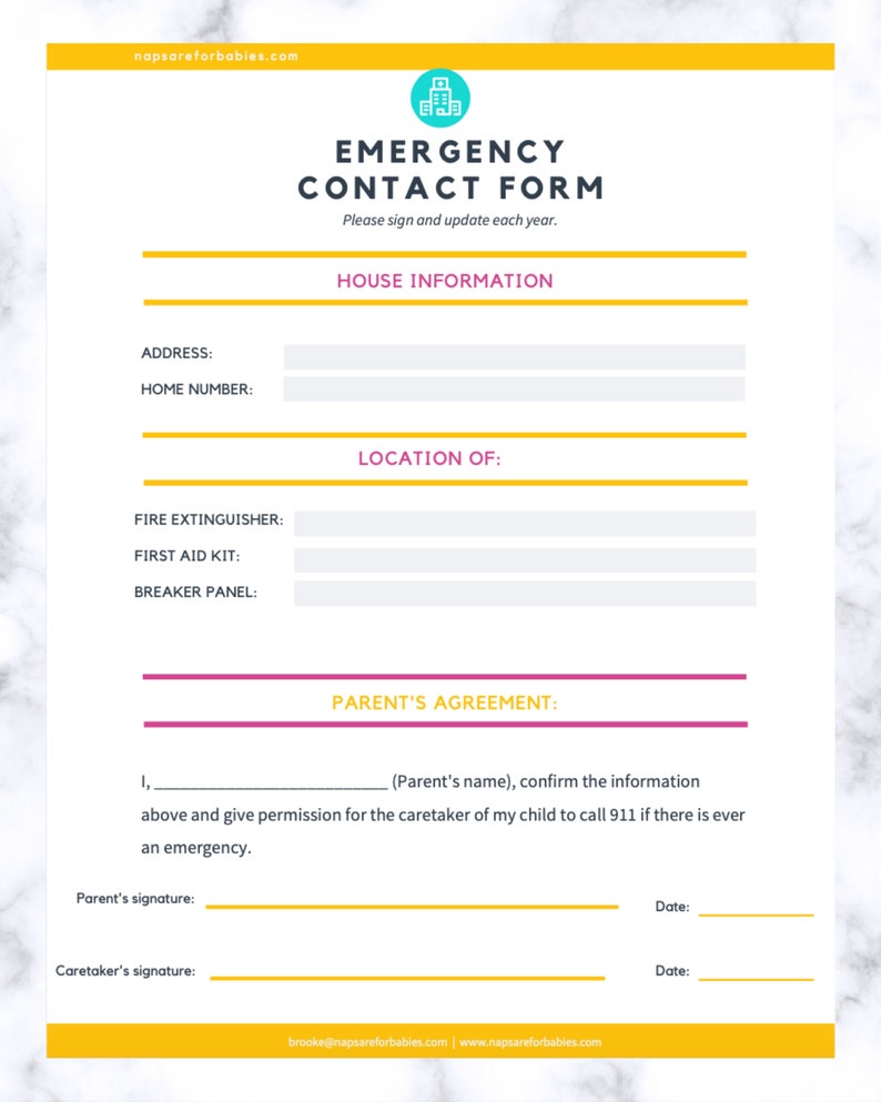 Emergency Contact Form For Nanny Babysitter Or Daycare 7 Best Images Of Red Cross Babysitting 