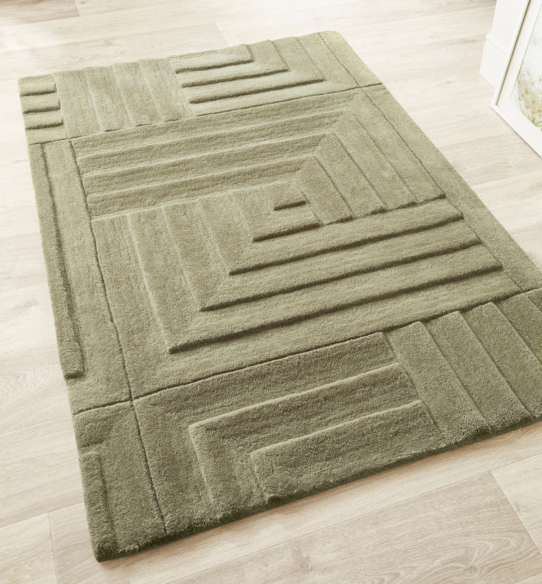 Maze Olive Green Wool Rug - Etsy UK