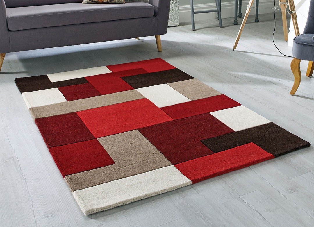Geometric Red Wool Rug 200x285 Cm 65x93ft Lexus Red - Etsy UK