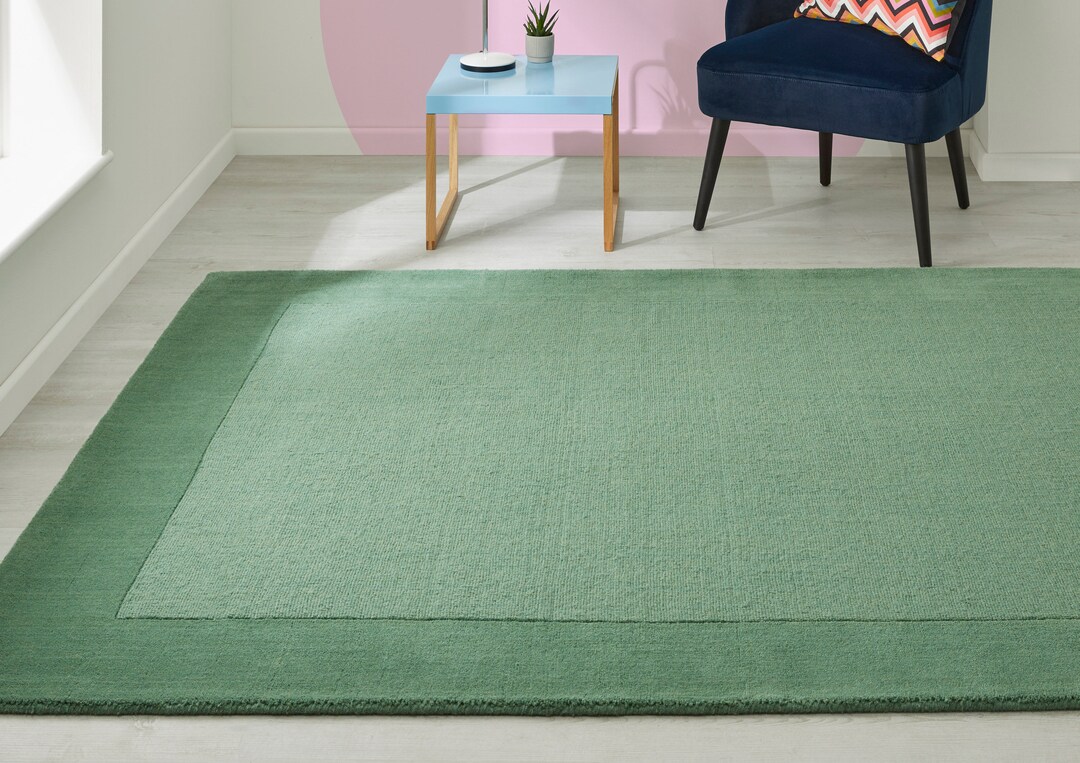Green Wool Bordered Rug Colours Range - Etsy UK