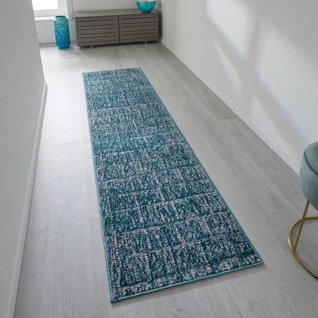 Contemporary Geometric Blue Grey Runner Manhattan 709 B - Etsy UK