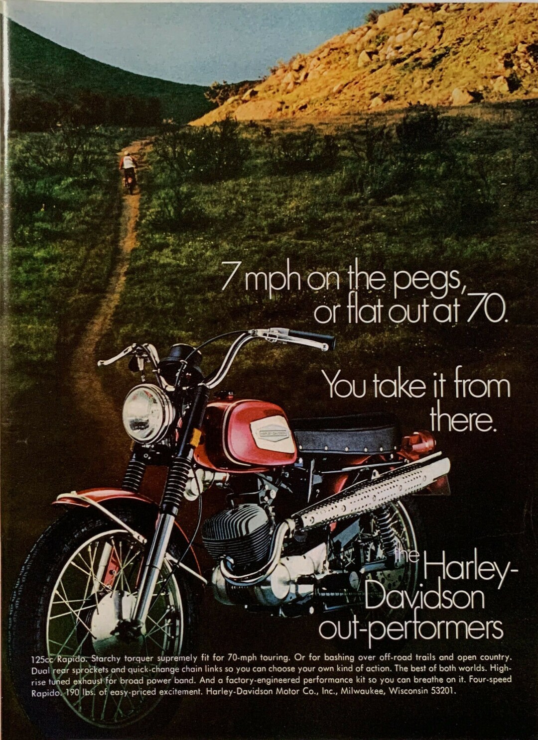 Vintage 1970 Harley-davidson Rapido 125cc Motorcyle Print Ad ...