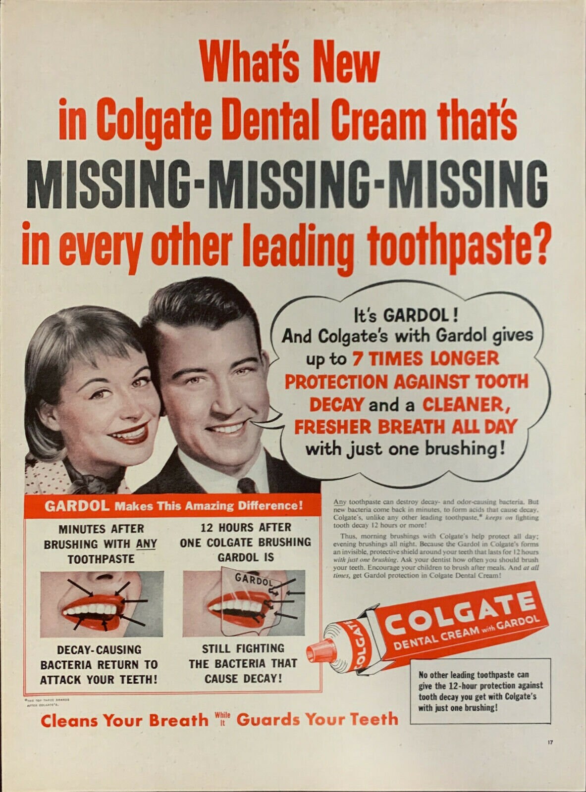 Vintage 1956 Colgate Dental Cream Man & Woman Smiling Print Ad ...