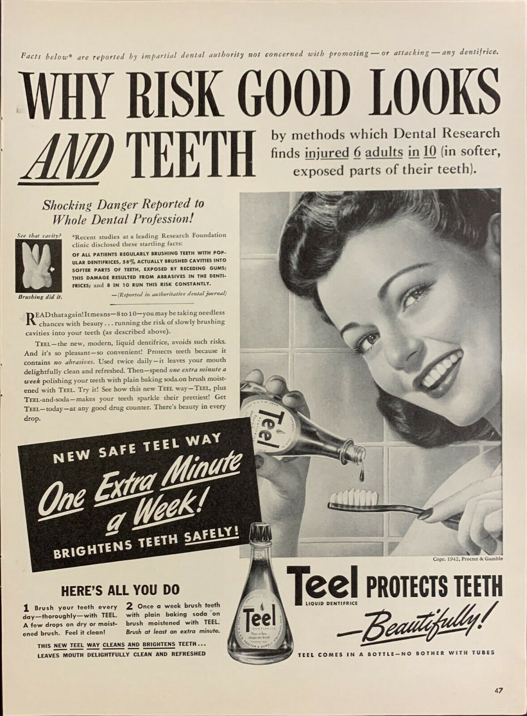Vintage 1942 Teel Liquid Dentifrice to Protect Teeth Print Ad ...