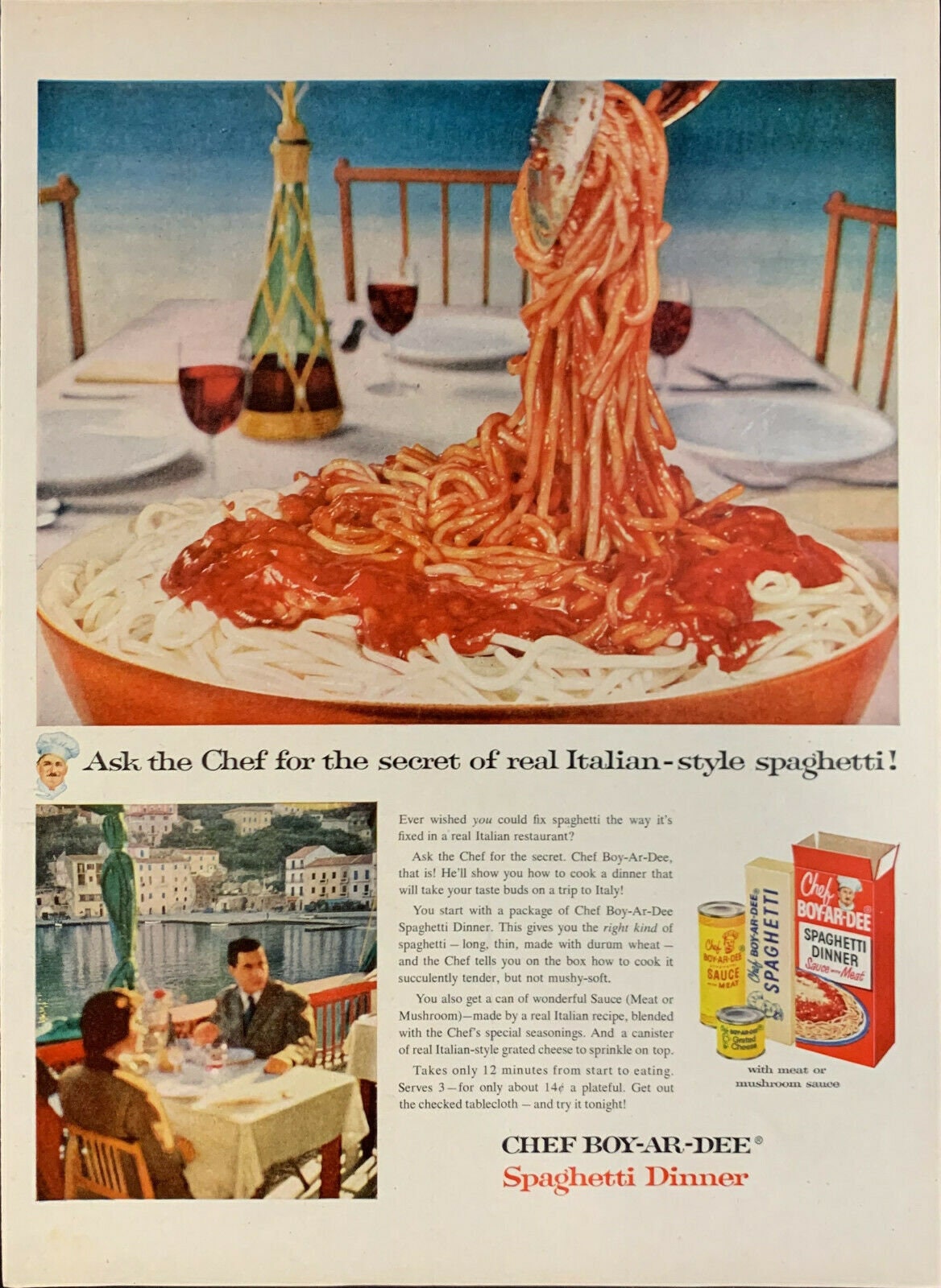 Vintage 1956 Chef Boy-Ar-Dee Spaghetti Dinner In A Box Print | Etsy