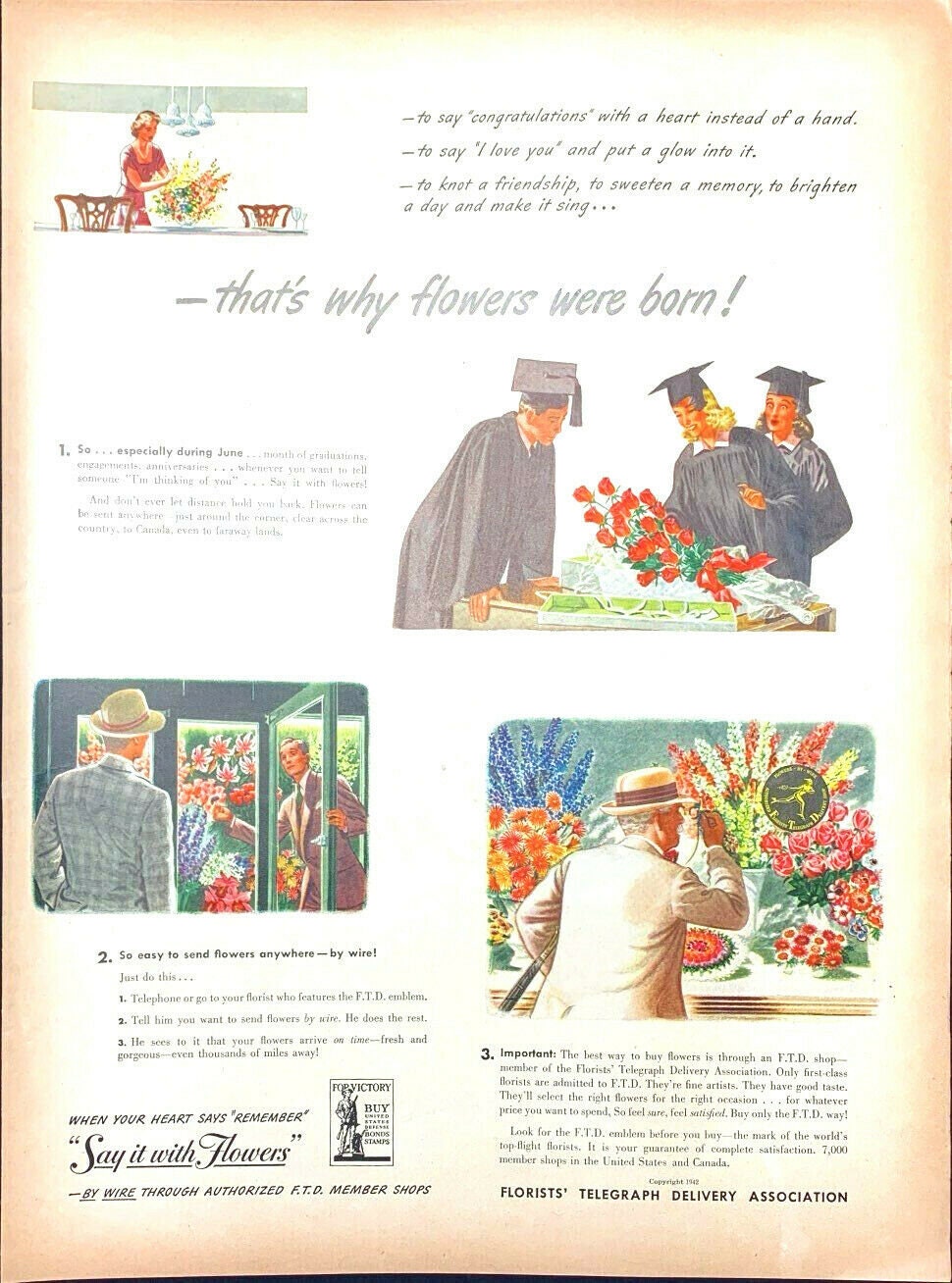 Vintage 1942 FTD Florists "Why Flowers Where Born" Print Ad ...
