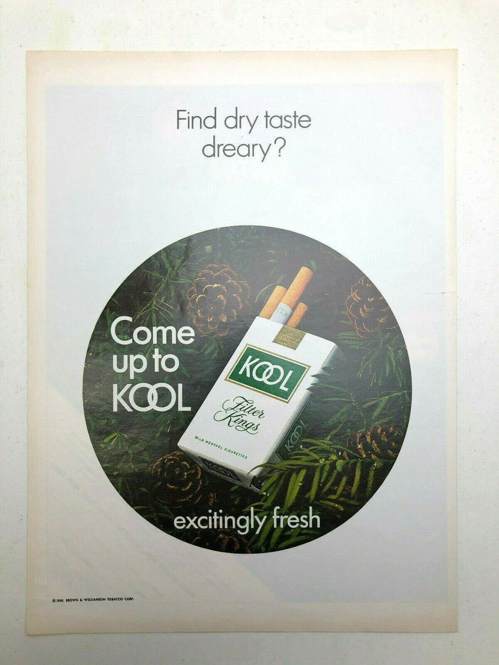 Kool Cigarette Print AD Find Dry Taste Dreary Come up to Kool | Etsy