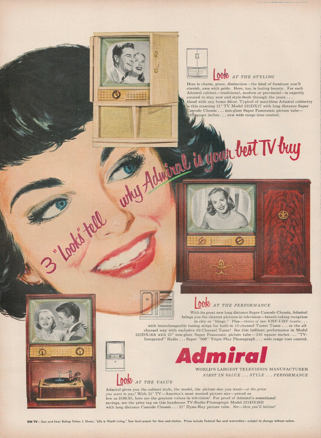 Vintage 1953 Admiral 3 Looks Tell Why Admiral is Your Best Buy Print Ad ...