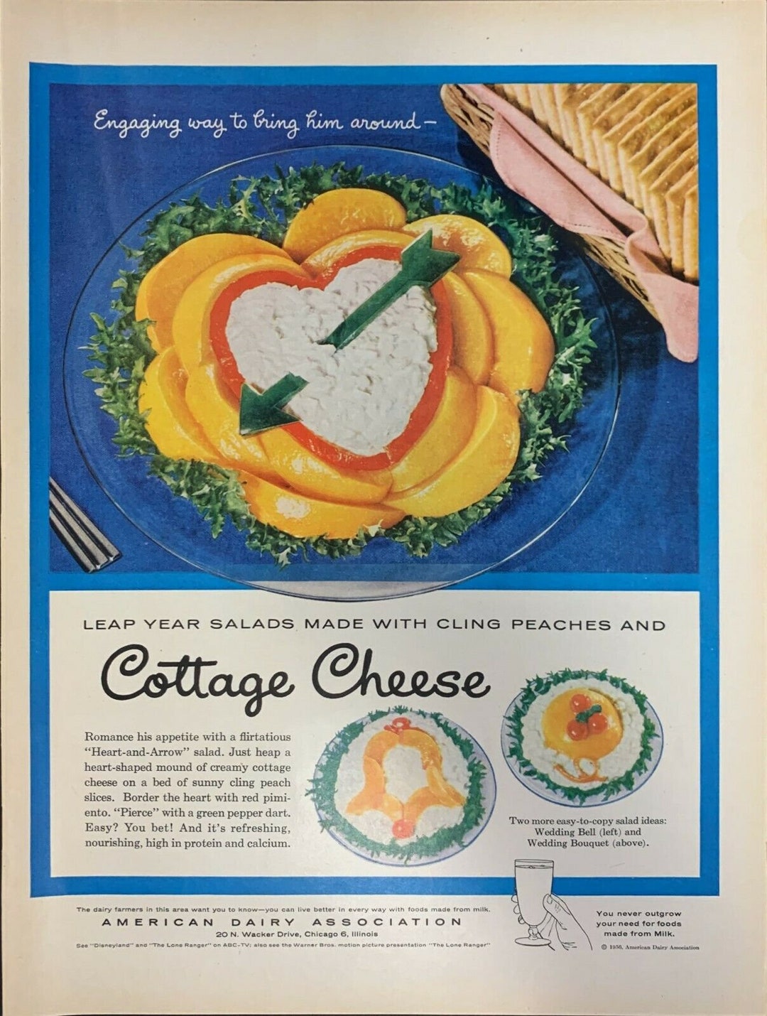 Vintage 1956 Cottage Cheese W/ Cling Peaches Valentine Print Ad ...