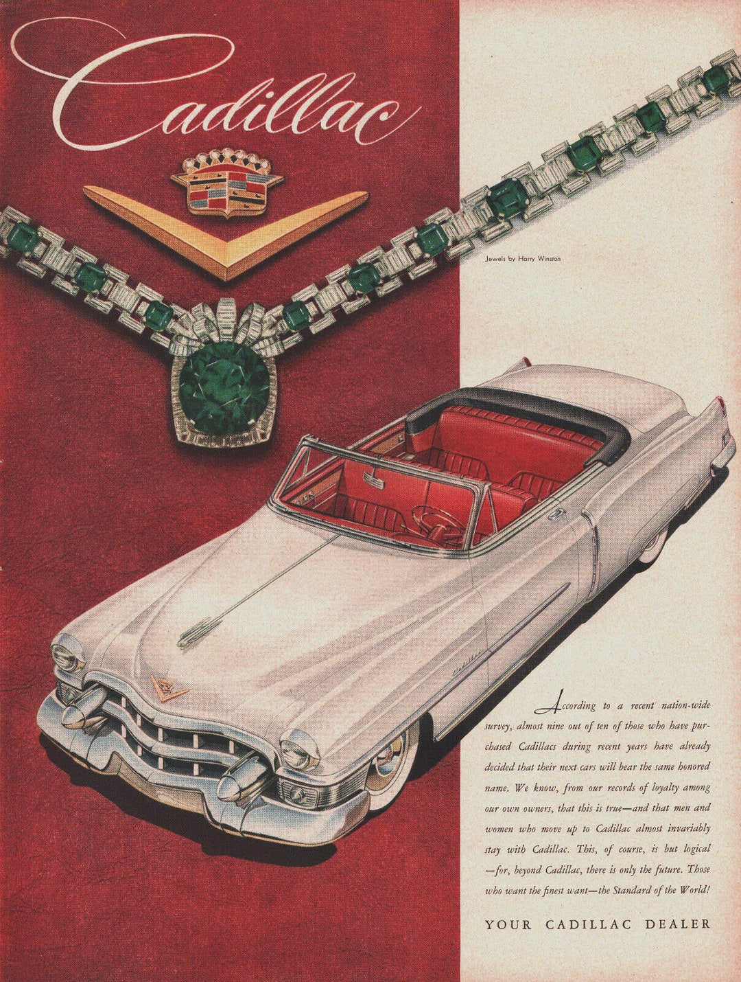 Vintage 1953 White Convertible Cadillac & Harry Winston Emeralds ...