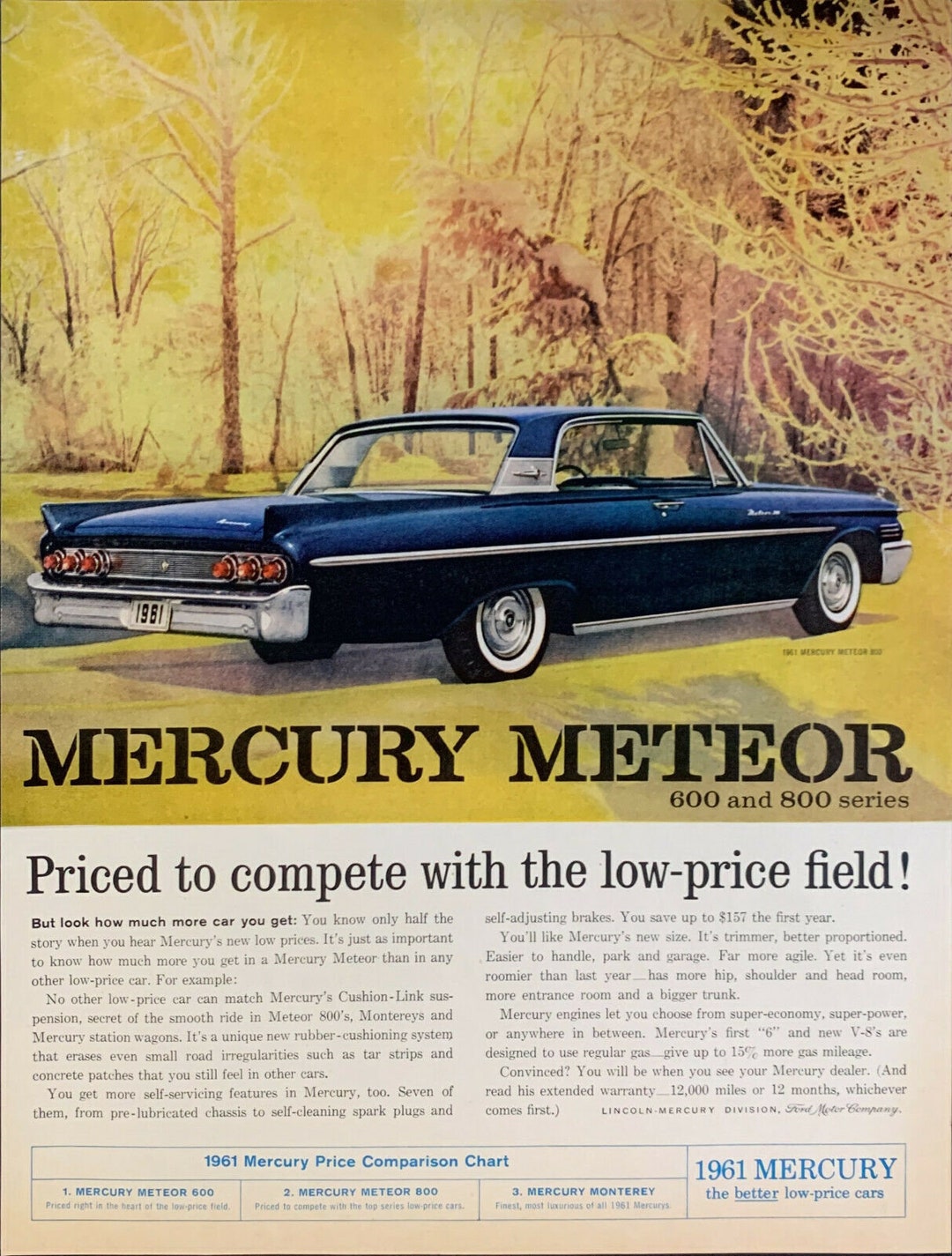 Vintage 1961 Mercury Meteor 600 Priced to Compete Print Ad ...