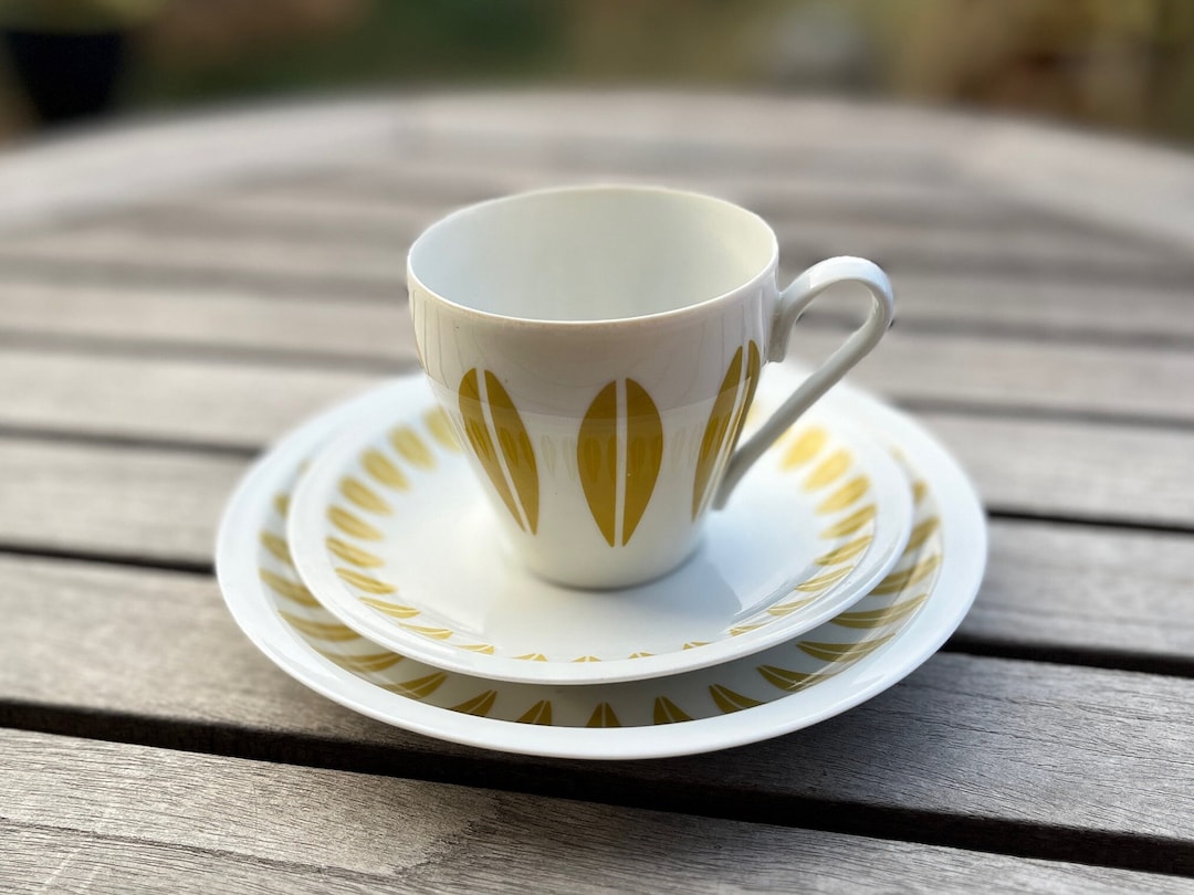 Lotus Coffee Trio (cup, Saucer & Cake Plate) by LYNGBY PORCELAIN ...