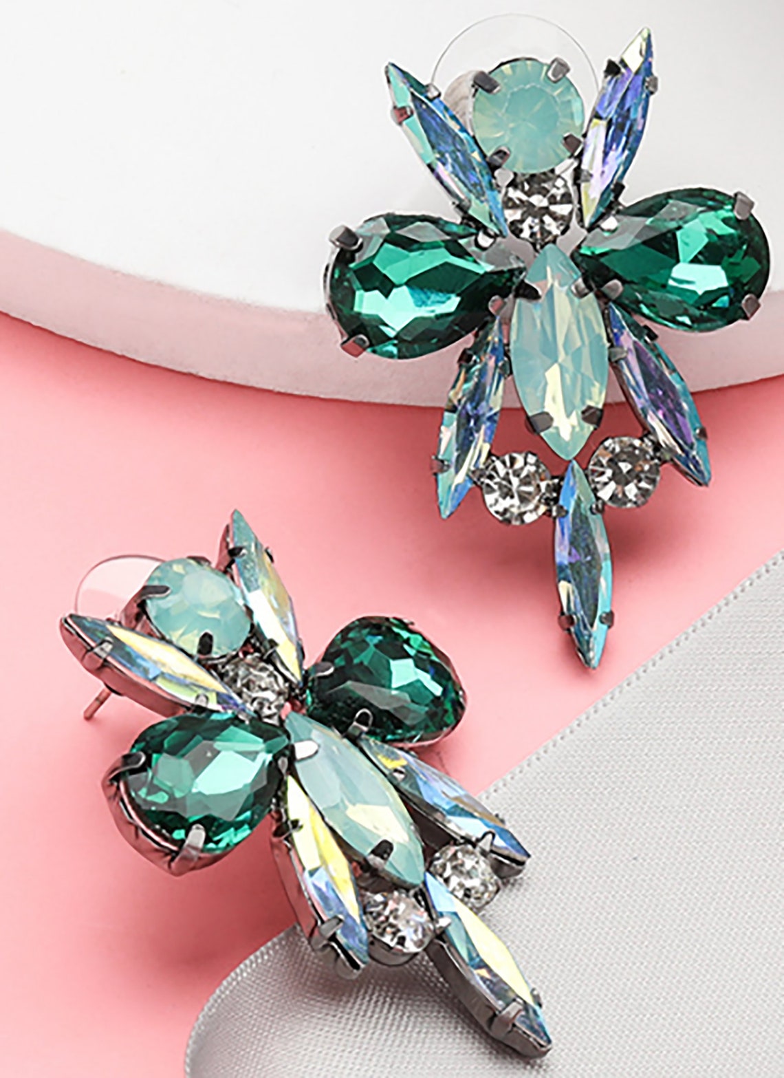 Big Vintage Art Deco Style Crystal Insect Themed Green & Blue - Etsy