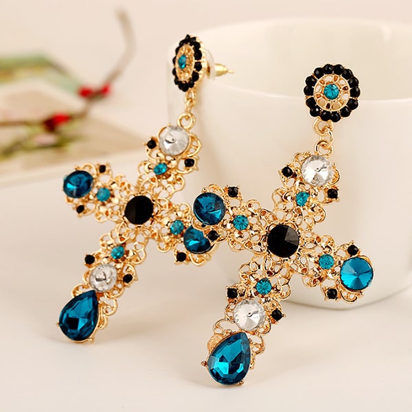 Blue Cross Earrings - Etsy