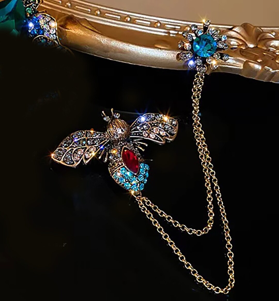 Vintage Art Deco Nouveau Style Insect Bee & Flower Rhinestone - Etsy