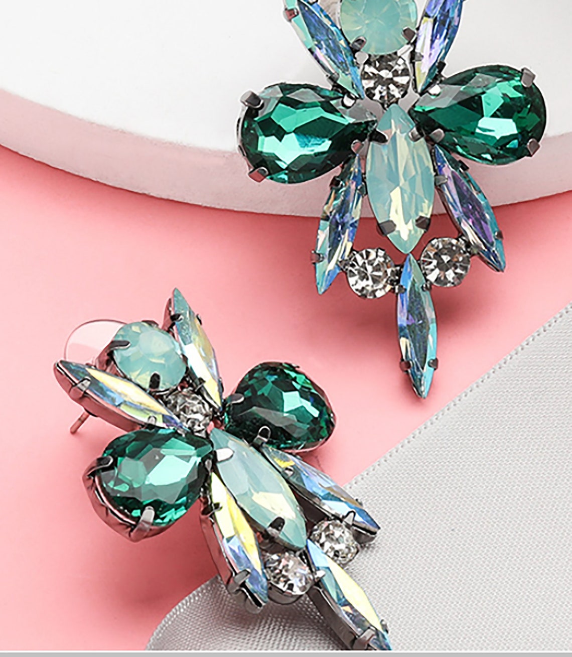 Big Vintage Art Deco Style Crystal Insect Themed Green & Blue - Etsy