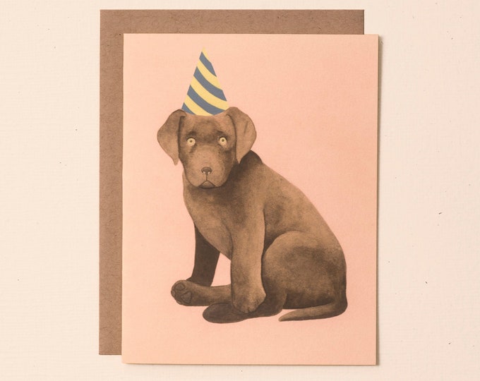 Chocolate Labrador Birthday Card | Cute Puppy in Party Hat | Labrador ...