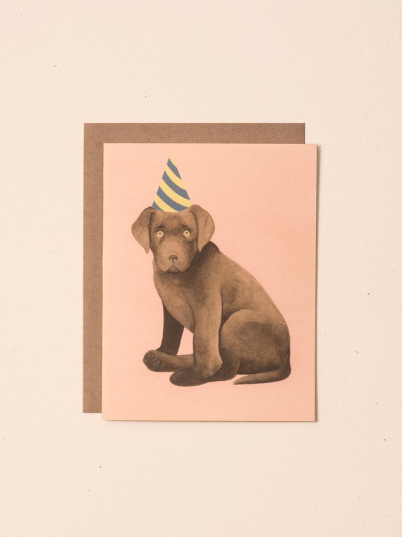 Chocolate Labrador Birthday Card Cute Puppy In Party Hat | Etsy