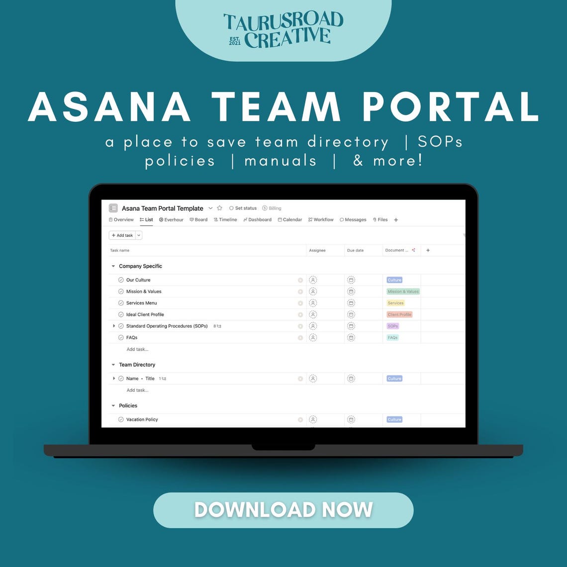 Team Portal - Asana Project Board Template for Asana Project Management ...