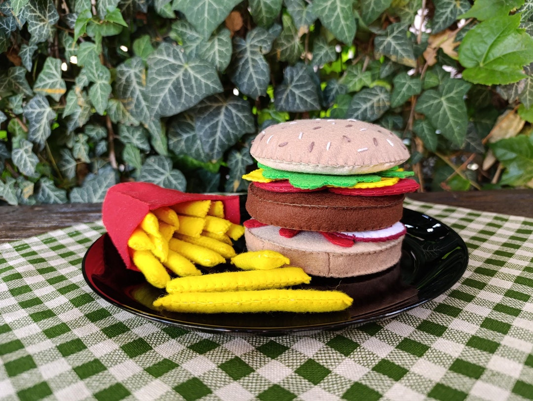 Felt American Burger 15 PCS Play Kitchen Food - Pretend Kitchen ...