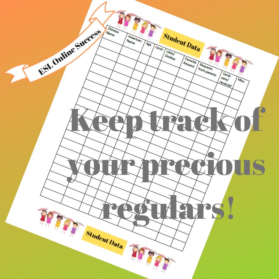 VIPKID Student Data Tracker Instant Download Esl Student - Etsy