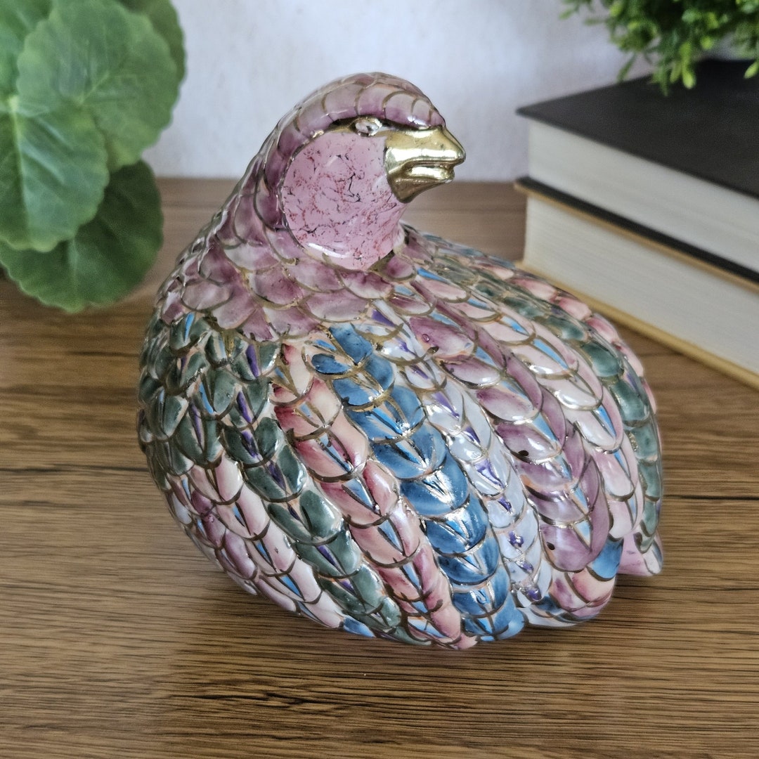 Vintage Round Bird Figurine Quail Partridge Pink Blue Gold Toyo ...