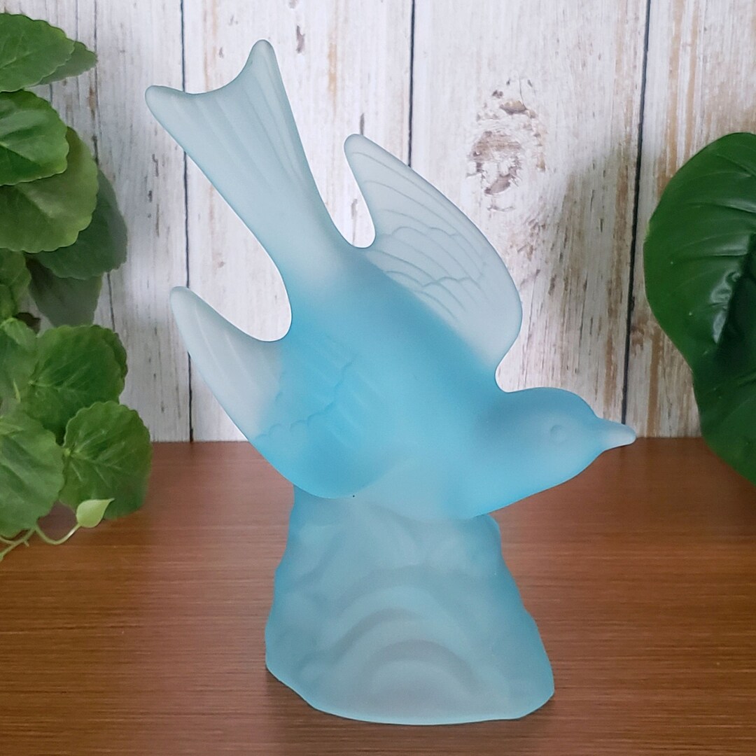 Vintage Frosted Blue Glass Bird Figurine - Etsy