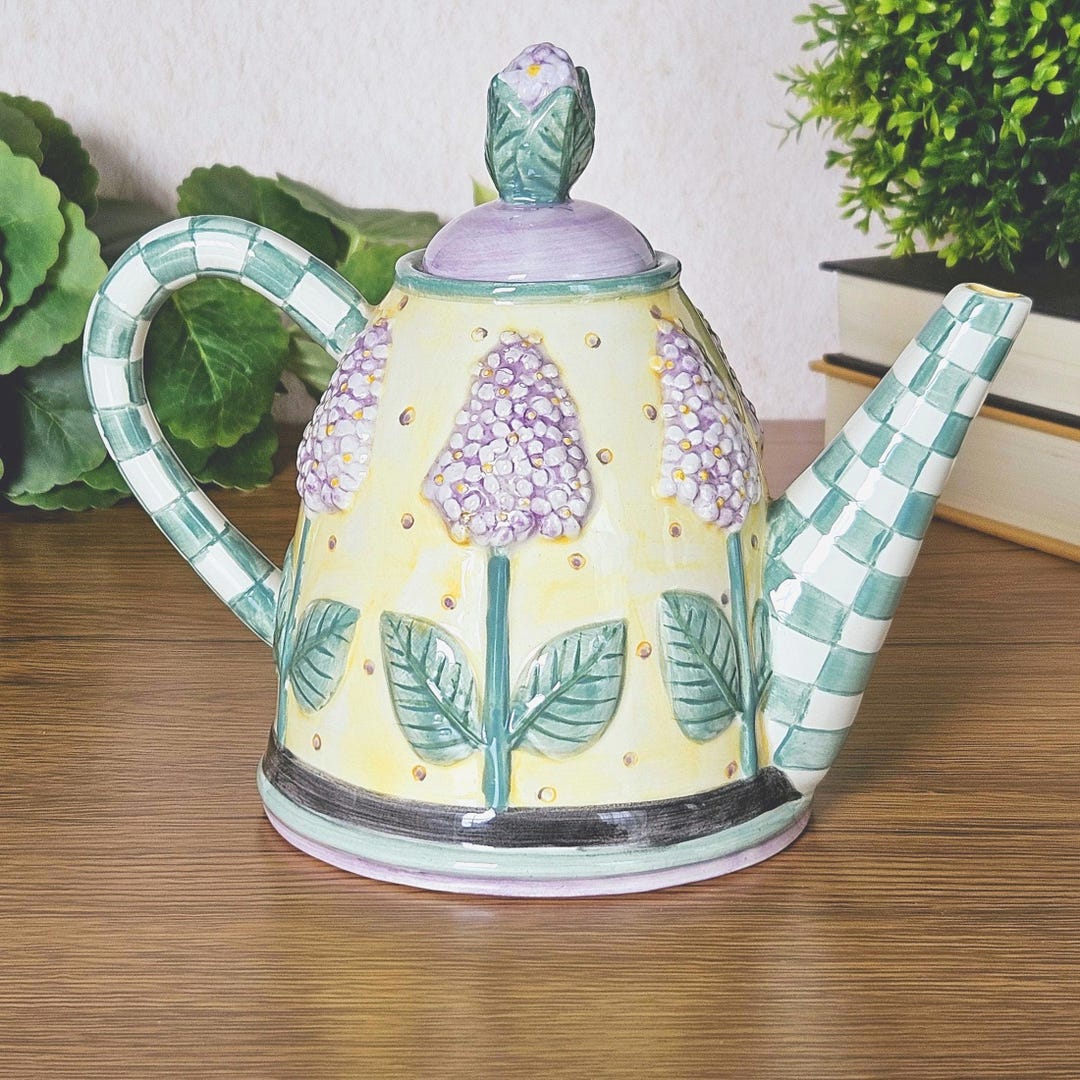 Sakura Debbie Mumm Teapot 2-cup Lavender Tea Garden Floral Yellow ...