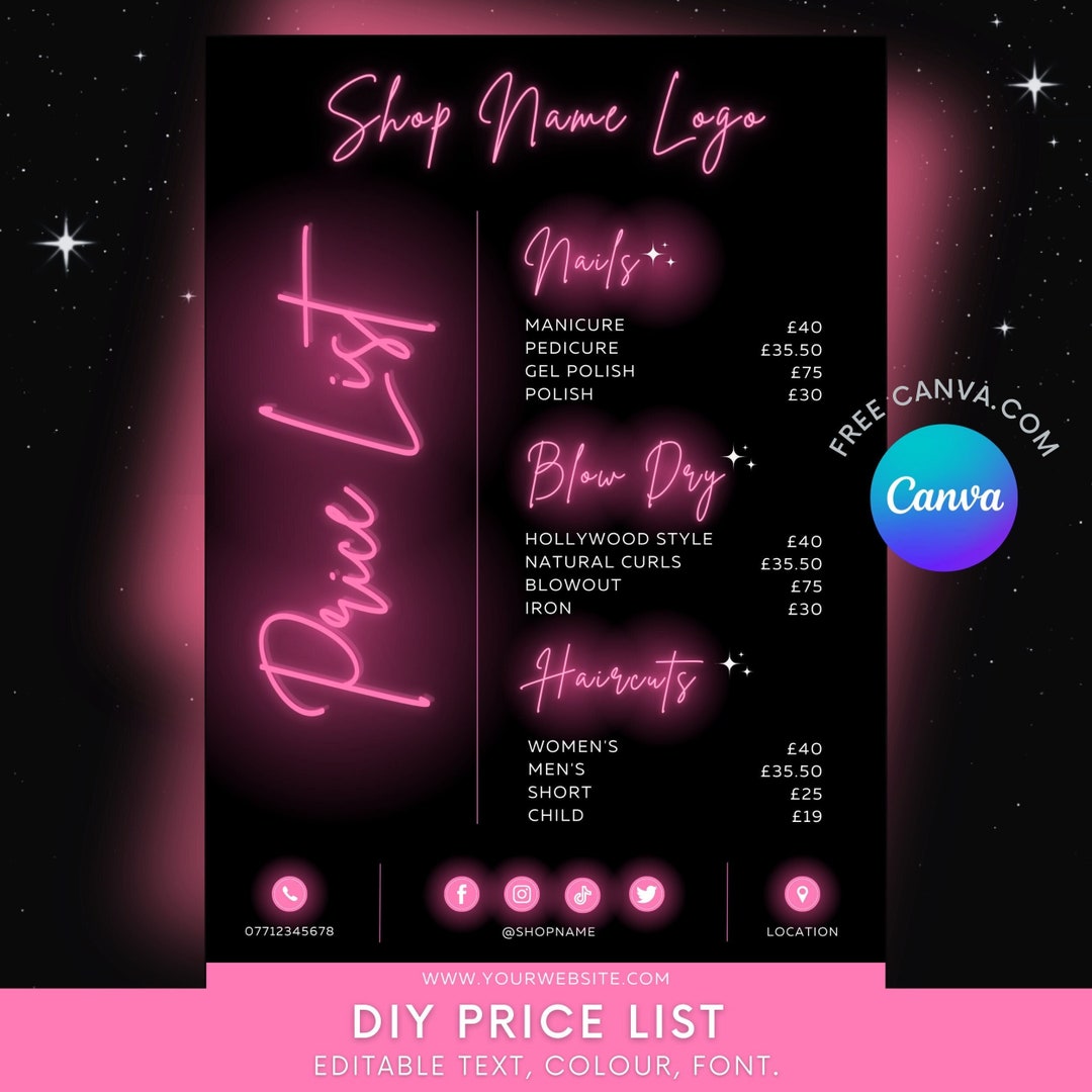 DIY Editable Price List Template for Small Business. Printable - Etsy